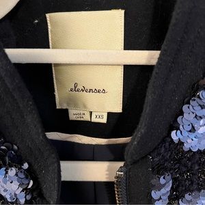elevenses | Jackets & Coats | Navy Blue Tweed And Sequin Bomber Jacket ...